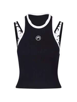 MARINE SERRE Moon Layered Tank Top - Black