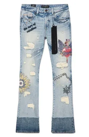 CULT OF INDIVIDUALITY Lenny Graphic Distressed Bootcut Jeans