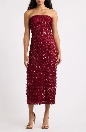 Saylor Brynhild Sequin Strapless Midi Dress - Red
