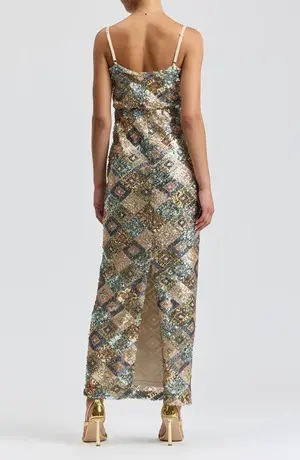 Avec Les Filles Sequin Tie Waist Column Maxi Dress