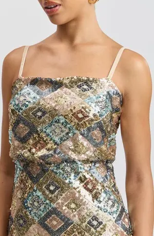 Avec Les Filles Sequin Tie Waist Column Maxi Dress