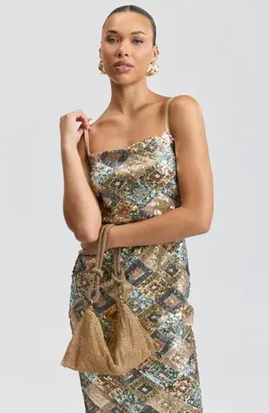 Avec Les Filles Sequin Tie Waist Column Maxi Dress
