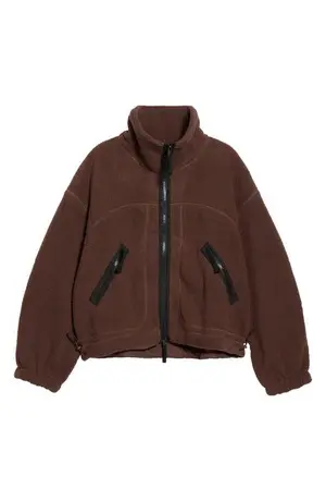 Free People Hit The Slopes Stand Collar Fleece Jacket - Cocoa