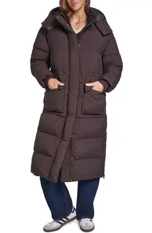 LEVI'S Box Quilted Cinch Waist Puffer Coat - Java