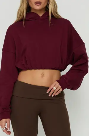 Princess Polly Mayse Bubble Hem Cropped Hoodie - Cherry