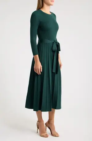 Eliza J Ribbed Fit & Flare Midi Dress - Tea