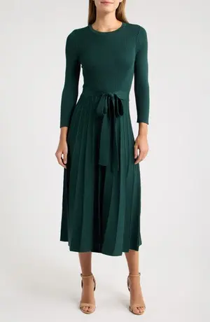 Eliza J Ribbed Fit & Flare Midi Dress - Tea