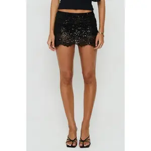 Princess Polly Ambrosa Sequin Lace Mini Skort - Black