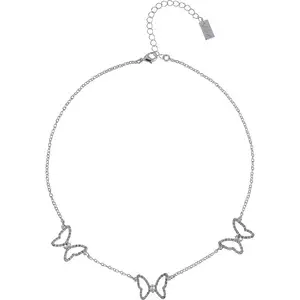 Badgley Mischka Glass Crystal Butterfly Collar Necklace - Silver