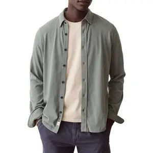 Marine Layer Luxe Jersey Long Sleeve Organic Cotton Button-up Shirt - Agave Green