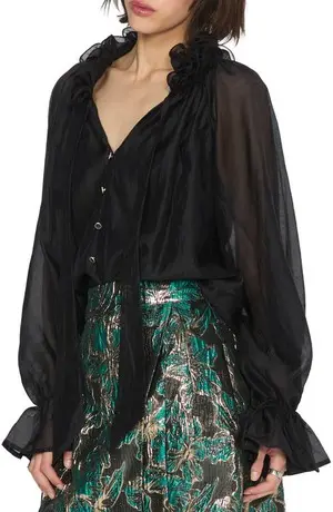 CIEBON Ziva Ruffle Tie Neck Shirt
