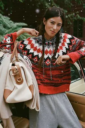 PILCRO Fair Cotton Wool Blend Fair Isle Hooded Sweater
