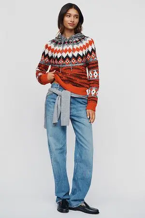 PILCRO Fair Cotton Wool Blend Fair Isle Hooded Sweater