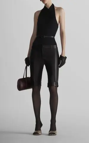 MUGLER Tailored Leather Knee-length Shorts - Black