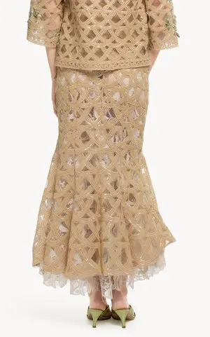 Elie Saab Embroidered Raffia Midi Skirt