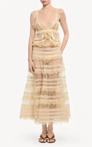 Elie Saab Cropped Embroidered Tulle Top