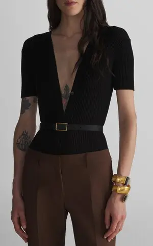 MUGLER Buttoned Knit Cotton Bodysuit