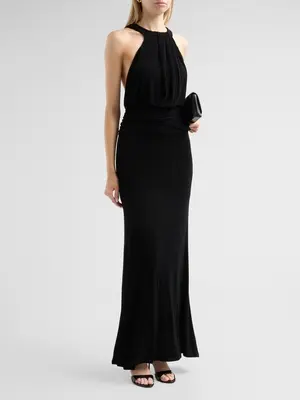 Black Halo Lucine Shirred Draped Gown
