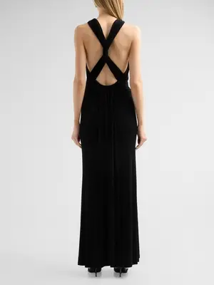 Black Halo Lucine Shirred Draped Gown