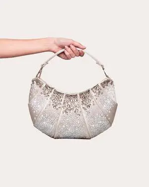 Rodo Croissant Satin Crystal Handbag
