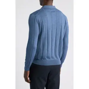 Canali Regular Fit Long Sleeve Wool Polo - Blue