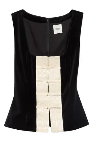 Posse Florian Velvet Embroidered Trim Top