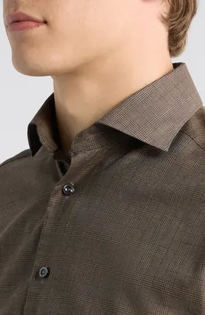 Eton Slim Fit Check Cotton Flannel Shirt - Medium Brown