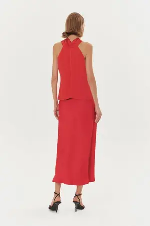 EXQUISE Brandon Knot Detail Satin Halter Blouse