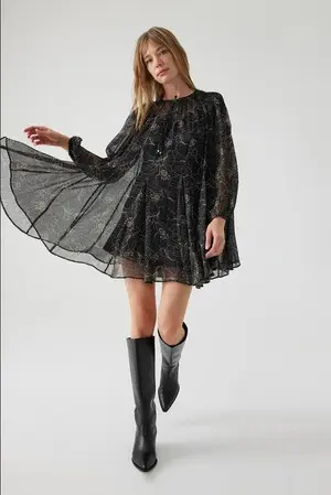 EXQUISE Abina Long Sleeve Chiffon Mini Dress