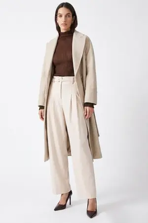 EXQUISE Raglan Sleeve Lined Coat With Belted Waist - Ecru