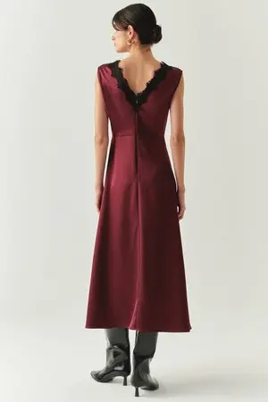 EXQUISE Chana Lace Trim Satin Dress