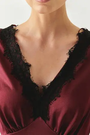 EXQUISE Chana Lace Trim Satin Dress