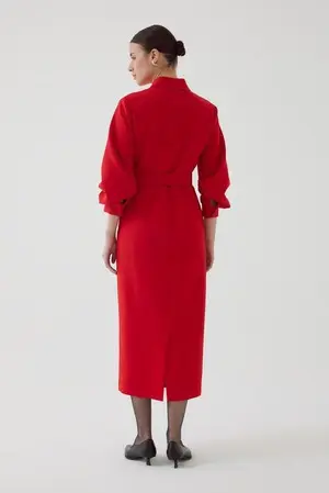 EXQUISE Adler Lantern Sleeve Midi Shirt Dress