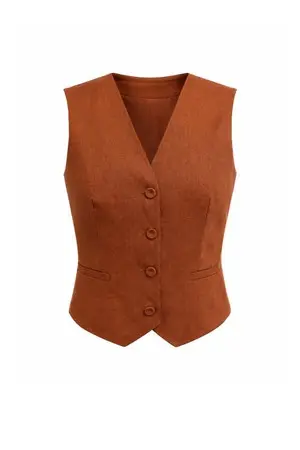 EXQUISE Sleeveless Lined Linen Vest With Welt Pockets