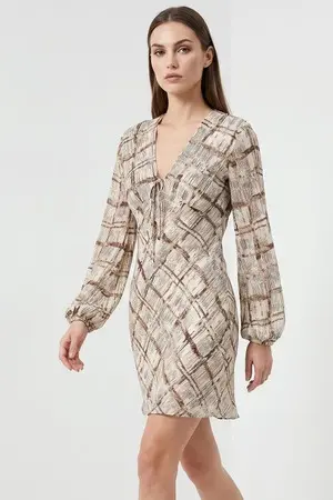 EXQUISE Elasticated Sleeve V Neck Lined Dress