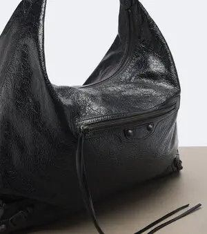 Balenciaga Le City Large Leather Shoulder Bag - Black
