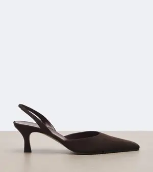 THE ROW Inez Suede Slingback Pumps - Brown