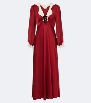 Rixo Larah Lace-trimmed Satin Maxi Dress - Red