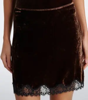 Rixo Kornelia Lace-trimmed Velvet Miniskirt