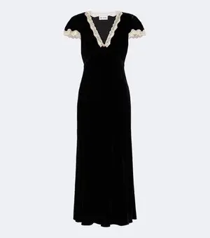 Rixo Clarice Lace-trimmed Velvet Midi Dress - Black