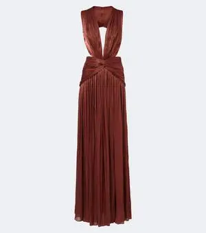Costarellos Silla Cut-out Pleated Lurex® Georgette Gown - Brown