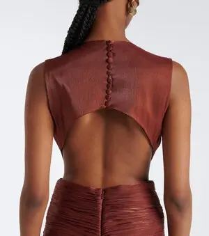 Costarellos Silla Cut-out Pleated Lurex® Georgette Gown - Brown