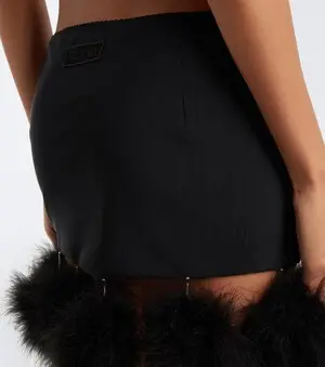 Attico Embroidered Feather-trimmed Mesh Miniskirt
