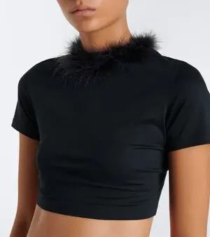 Gucci Feather-trimmed Jersey Crop Top