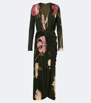 Johanna Ortiz Draped Printed Jersey Midi Dress
