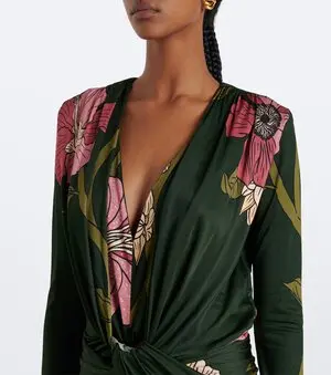 Johanna Ortiz Draped Printed Jersey Midi Dress
