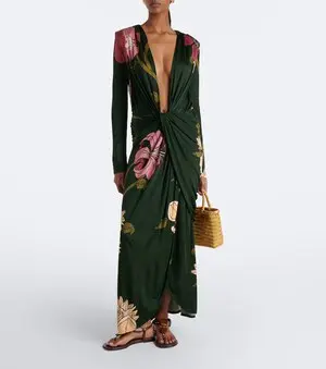Johanna Ortiz Draped Printed Jersey Midi Dress