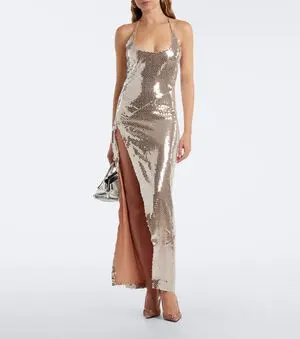 Attico Sequined Halterneck Midi Dress