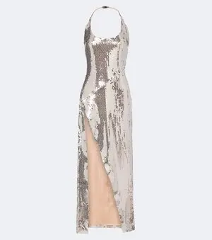 Attico Sequined Halterneck Midi Dress - Silver