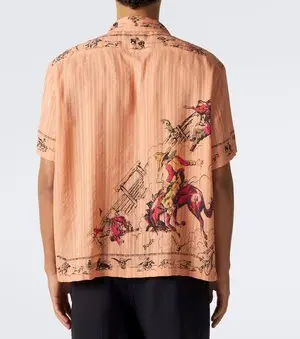BODE Bronco Printed Silk Baseball Shirt - Orange